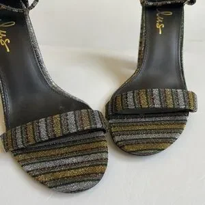 Shoes | Lulus Metallic Stripes Block Heel Oprn Toe Sandal Shoe Gold ...